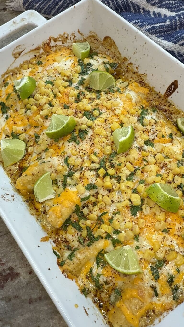 STREET CORN CHICKEN ENCHILADAS