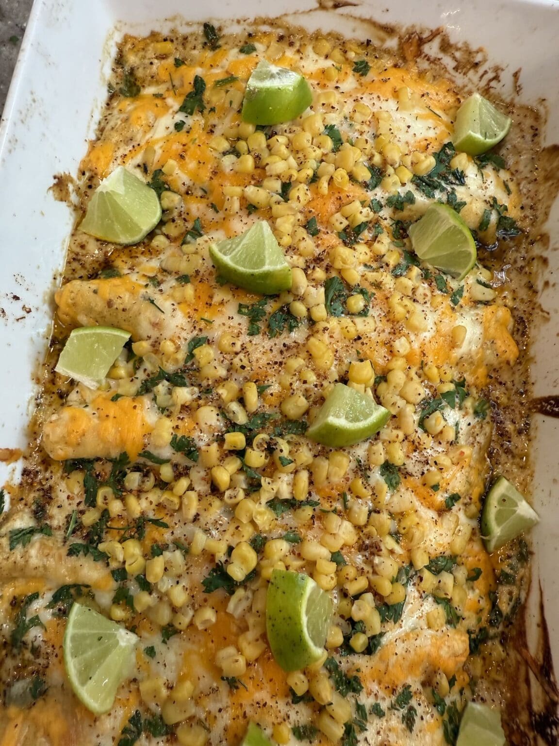 STREET CORN CHICKEN ENCHILADAS