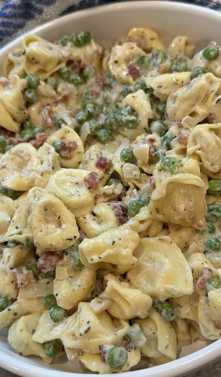 CREAMY TORTELLINI WITH PANCETTA AND PEAS